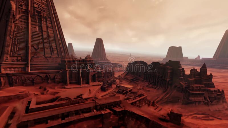 Desolate Alien Landscape with Ancient, Eroded Structures in Red Sand ...