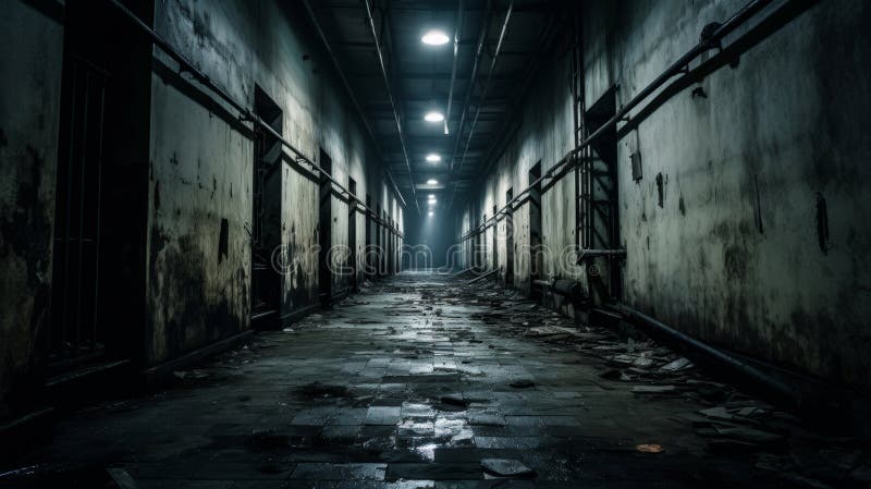 Desolate Asylum Hall with Crumbling Walls, Forgotten Whispers Stock ...