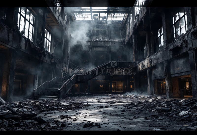 Desolate Atrium Filled with Shadows and Remnants of a Forgotten Past ...