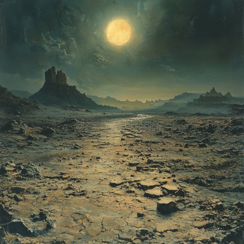Moonlit Barren Landscape Cracked Earth Stock Photos - Free & Royalty ...