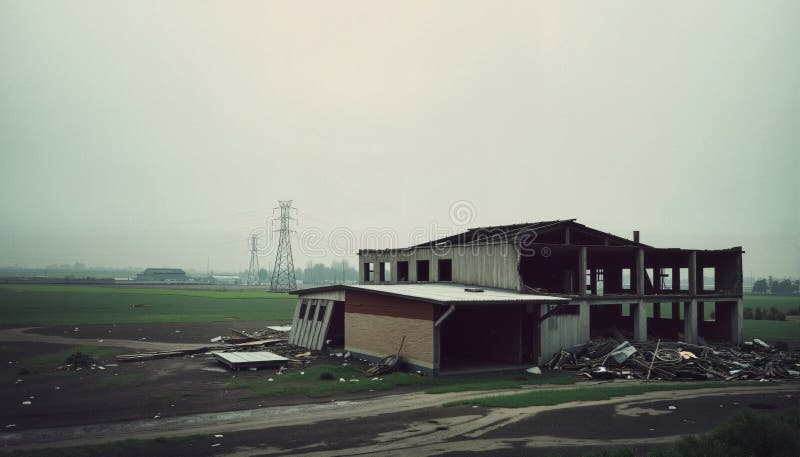 Desolate Building in Field stock image. Image of bleak - 382969355