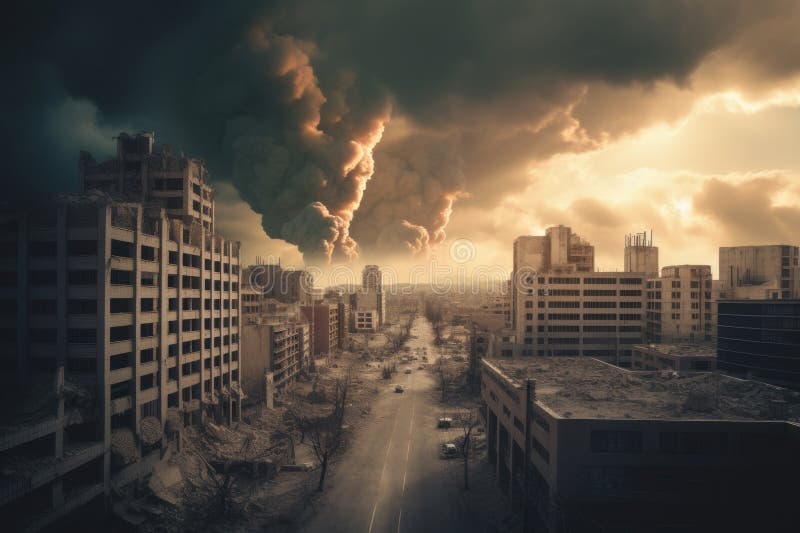 Desolate City after Nuclear Strike, Generative AI Stock Illustration ...