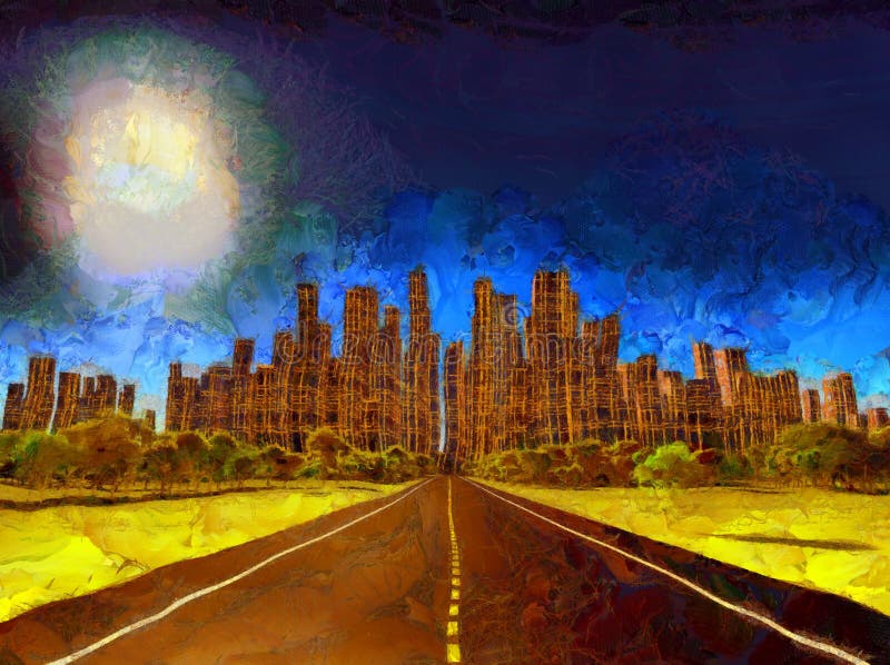 Desolate city. Painting stock photo. Image of skyline - 123321970