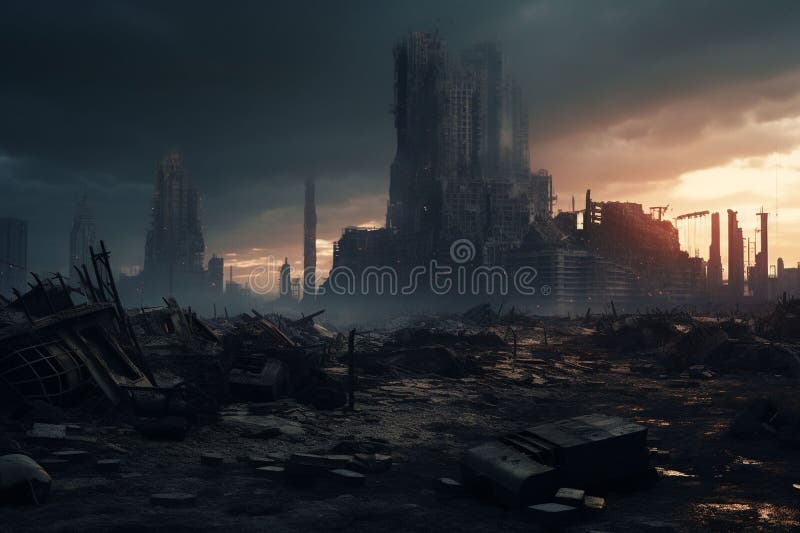 Desolate Cityscape Dominated by the Massive Stock Illustration ...