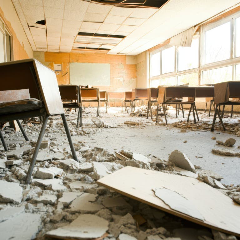 Destroyed Classroom stock illustration. Illustration of plaster - 366268932