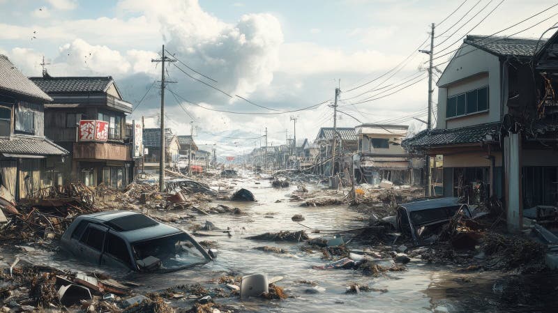 A Desolate Coastal Town Devastated by a Tsunami with Quality Pic. Stock ...