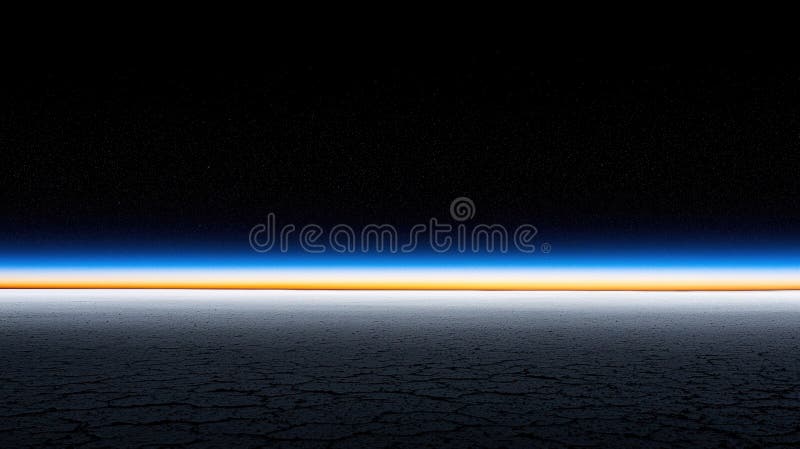 A Desolate, Cracked Earth Surface with a Thin Blue Line at the Horizon ...
