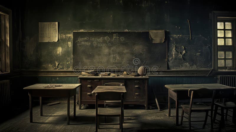 Desolate dark classroom stock illustration. Illustration of somber ...