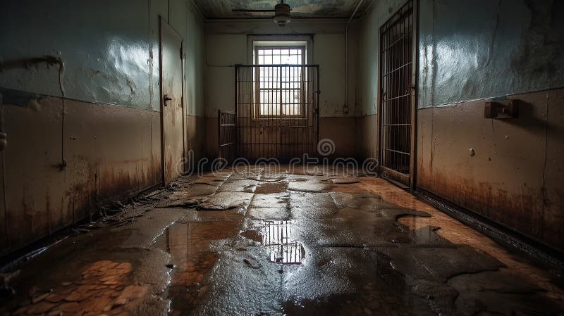 Old Abandoned Prison Cell with Dirty Floor and Barred Doors Stock ...