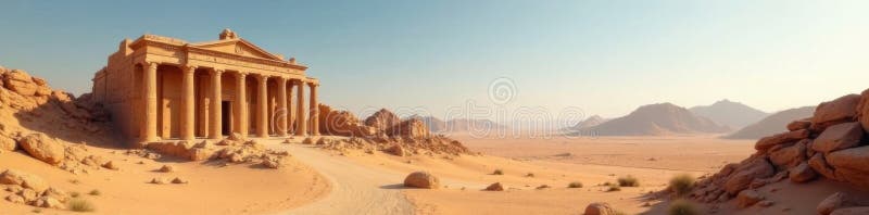 Desolate Desert Landscape with Ancient Ruins in the Background, Horizon ...