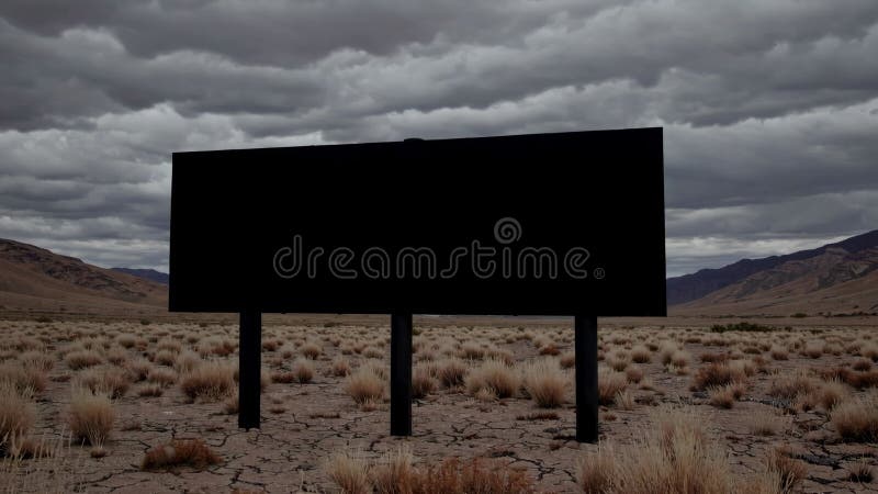 Desolate Desert Landscape with Blank Black Billboard and Stormy Clouds ...