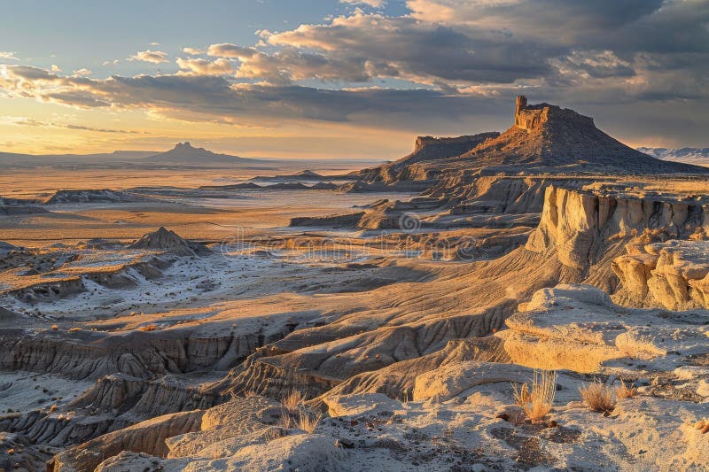 A Desolate Desert Landscape with a Mountain in the Background Stock ...