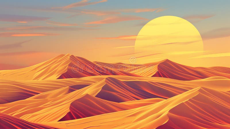 Desolate Desert Landscape with Sand Dunes Under a Sunset Sky. Stock ...