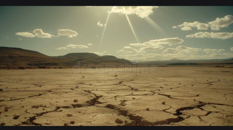 A Desolate Desert Landscape with a Sun Setting in the Background Stock ...