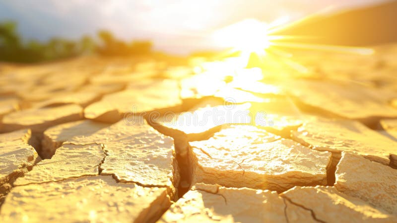 A Desolate Desert Landscape with a Sun Setting in the Background Stock ...