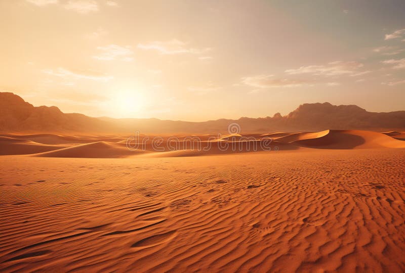Desolate Desert with Sand Dunes and Mountains Stock Image - Image of ...