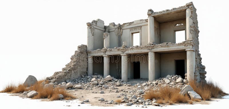 Desolate, Dilapidated Building Ruins, Cut Out Element. Destroyed ...