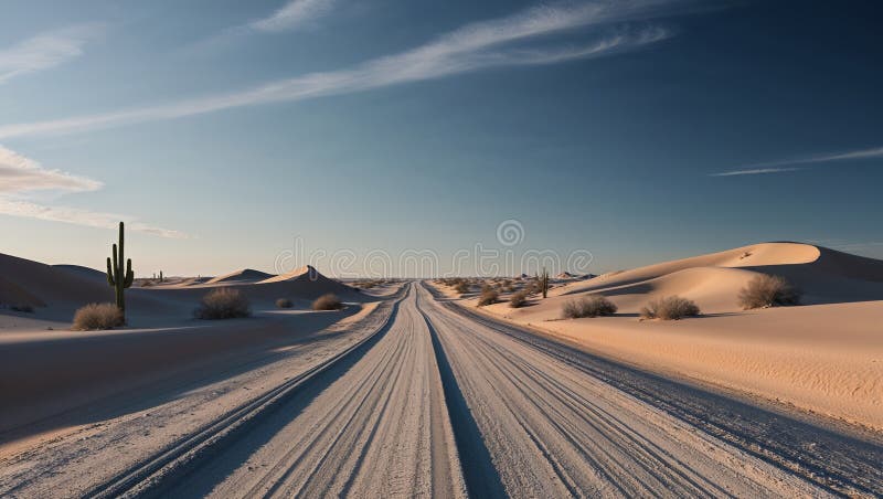 A Desolate Dirt Road Winding through the Barren Desert Landscape. Stock ...