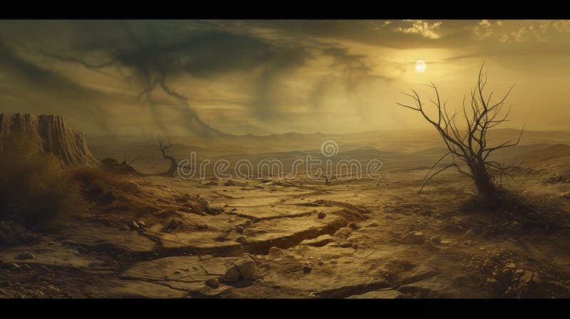 Desolate and Eerie Post-apocalyptic Landscape at Sunset Stock Photo ...