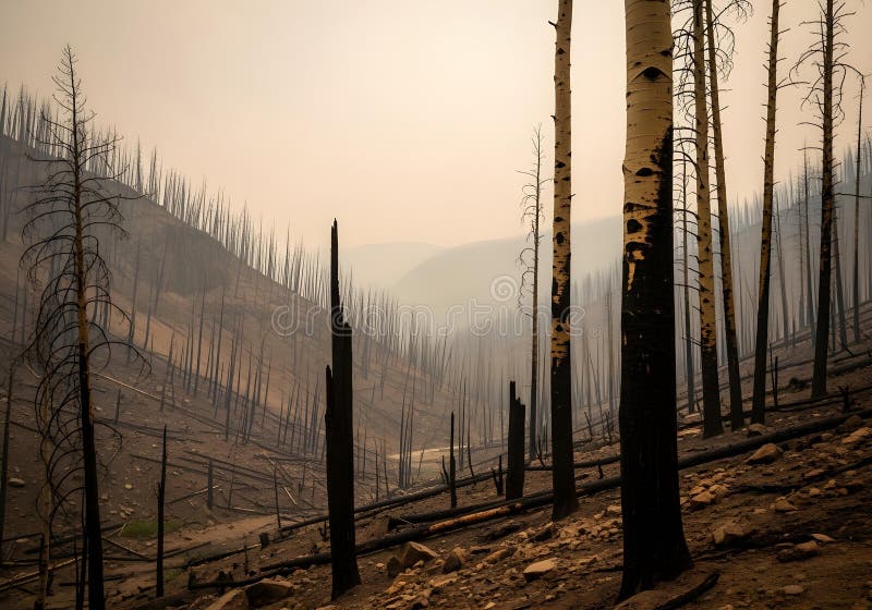 Desolate Forest Landscape Showing the Aftermath of a Wildfire. Stock ...