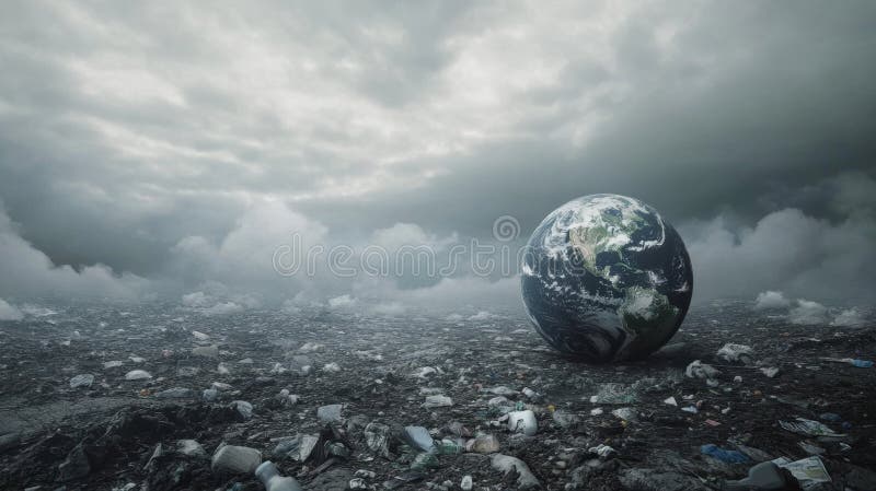 Desolate Grey Earth Surface Marred by Swirling Clouds and Debris Stock ...
