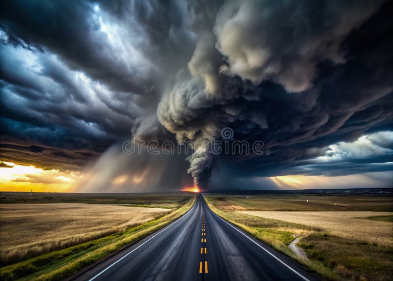 A Desolate Highway Meets Fury Dramatic Aerial Perspective of a Tornado ...