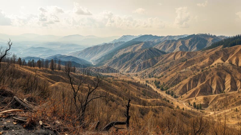 A Desolate Hillside the Charred Aftermath of a Mountain Wildfire and ...