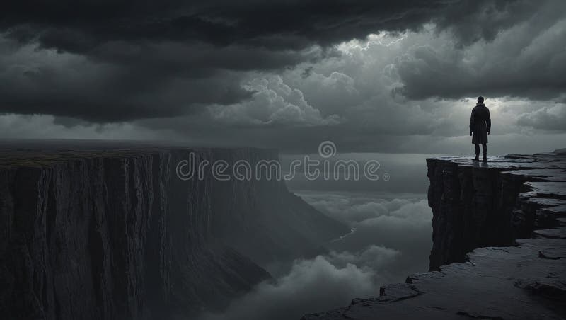 Desolate Hope Person Standing at Cliffs Edge in Moody Digital Painting ...
