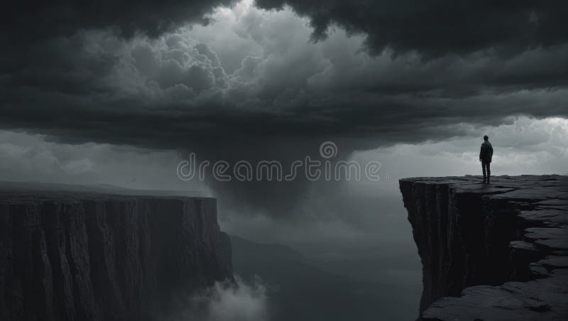 Desolate Hope Person Standing at Cliffs Edge in Moody Digital Painting ...