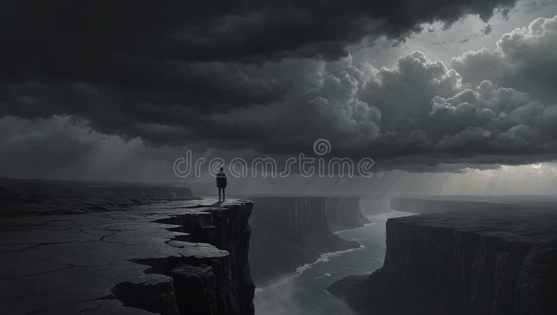 Desolate Hope Person Standing at Cliffs Edge in Moody Digital Painting ...