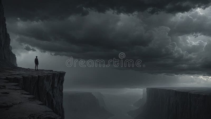 Desolate Hope Person Standing at Cliffs Edge in Moody Digital Painting ...