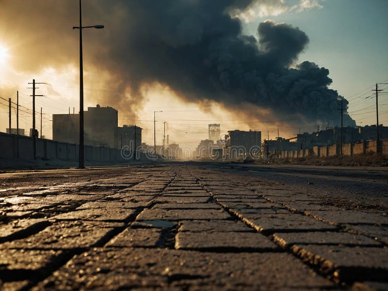 Industrial Aftermath Under a Smoky Sky Stock Illustration ...