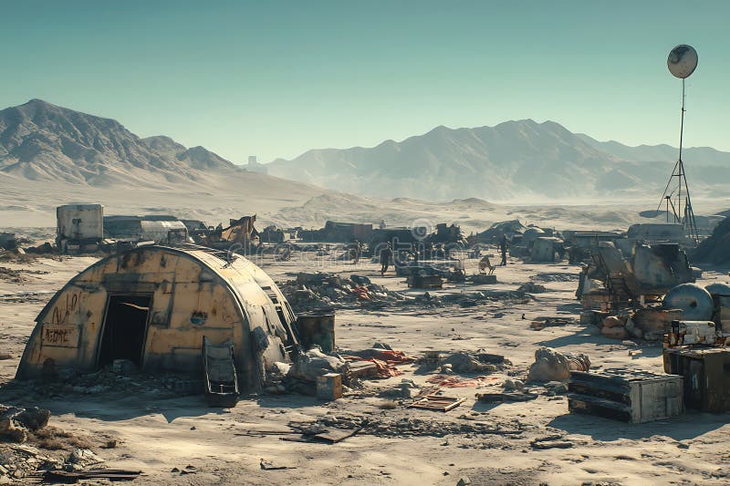 Desolate Landscape with Abandoned Structures, Remote Location Stock ...