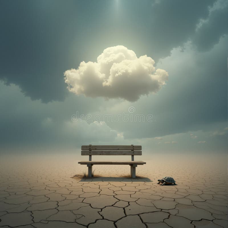 Desolate Landscape with a Bench, Cracked Earth Stock Image - Image of ...
