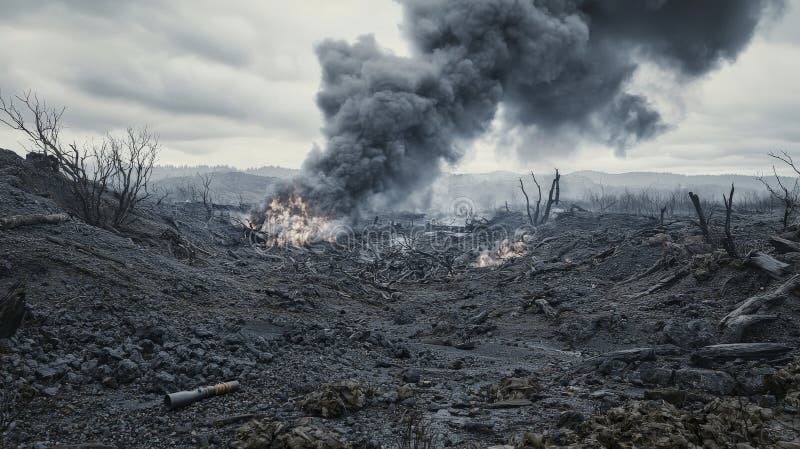 Desolate Landscape after Catastrophic Explosion Dark Atmosphere ...