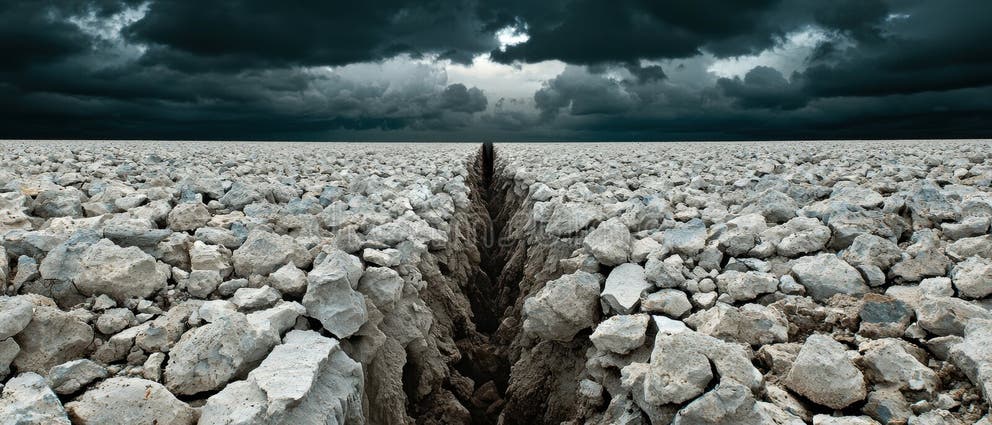 A Desolate Landscape with a Deep Trench in the Middle Stock Photo ...