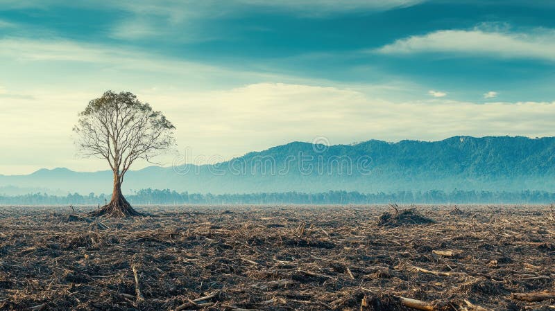 Desolate Landscape after Deforestation Stock Illustration ...