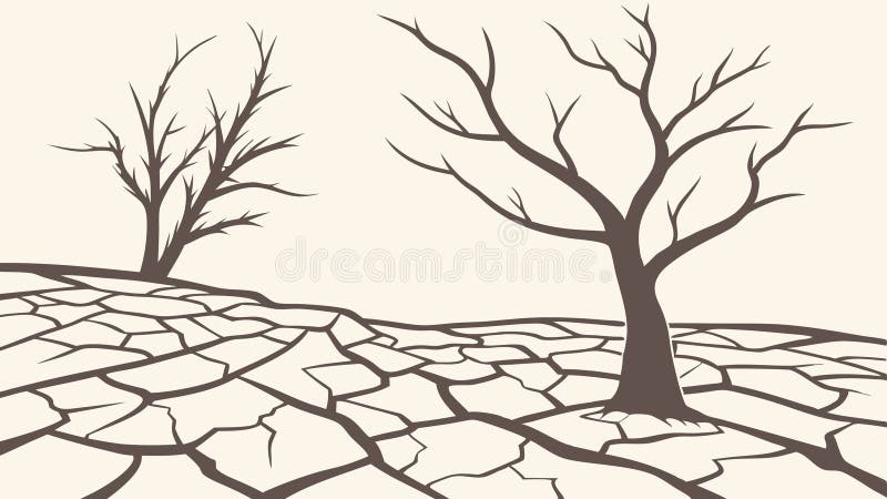 Desolate Landscape with Dry Trees and Cracked Earth, Arid Scenery ...