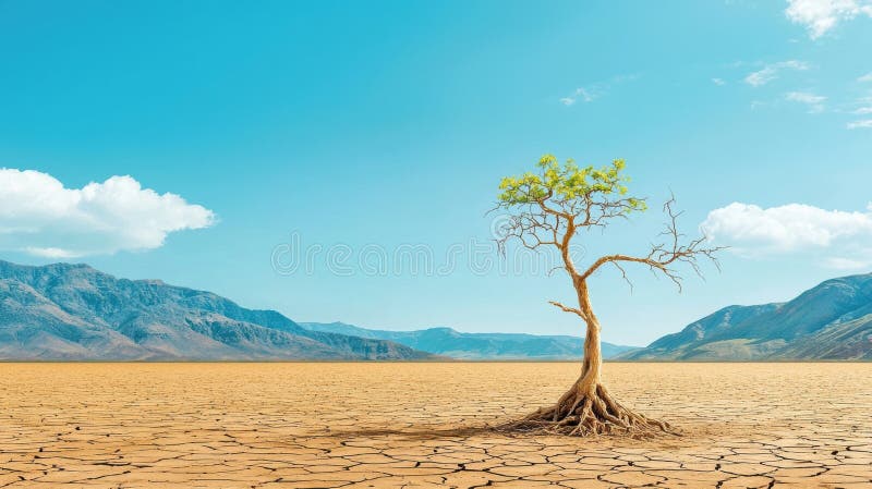 A Desolate Landscape Featuring a Solitary Tree Fighting for Survival in ...