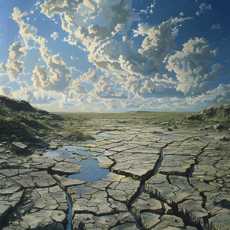 A Desolate Landscape with a Large Body of Water in the Middle Generated ...