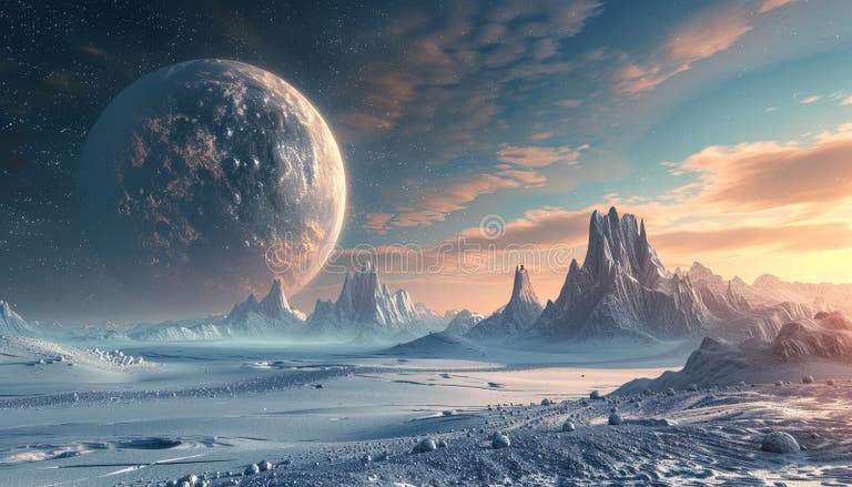 A Desolate Landscape with a Large Planet in the Background by AI ...