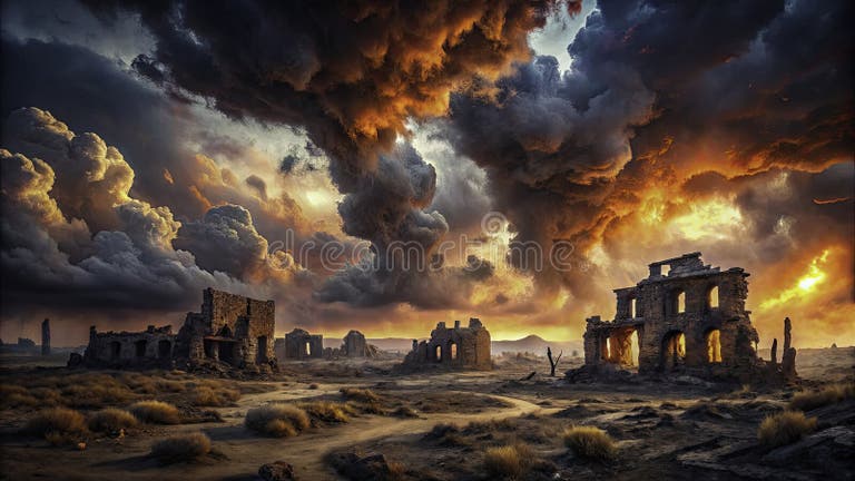 A Desolate Landscape Minimalist Ruins in a PostApocalyptic Setting ...