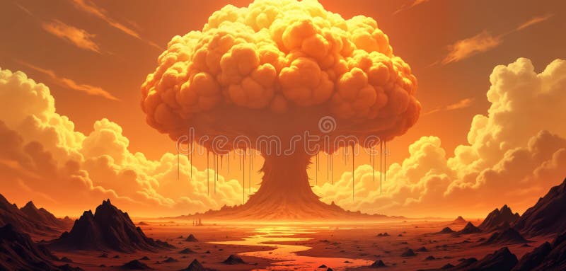 Desolate Landscape at Sunset. Massive Orange Cloud Resembling Giant ...