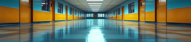 Desolate Office Hallway with Closed Doors Reflecting Quiet after ...