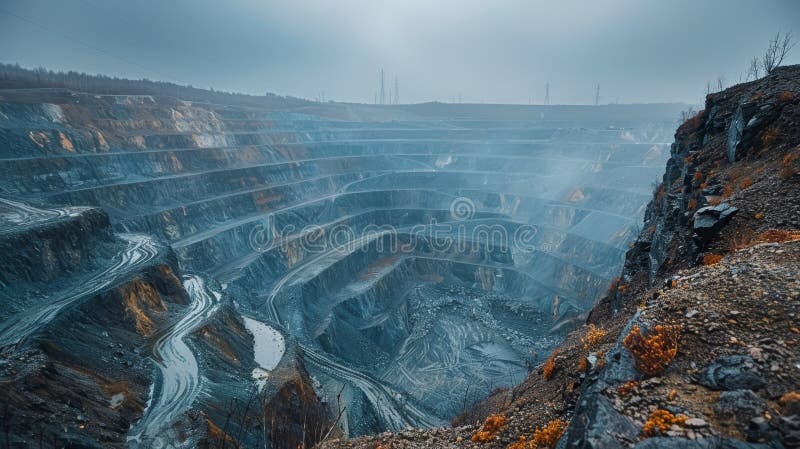 Desolate Open Pit Mining Landscape Showcasing the Rugged and Harsh ...