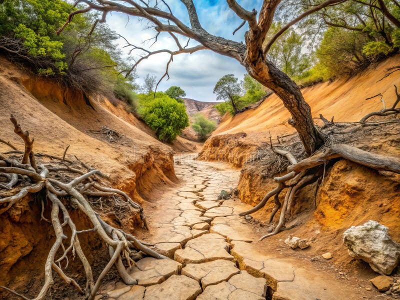 A Desolate Path To the Abyss Cracked Earth Fallen Branches and a ...