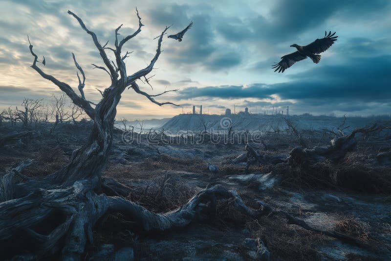 Desolate Post-Apocalyptic Landscape Stock Illustration - Illustration ...