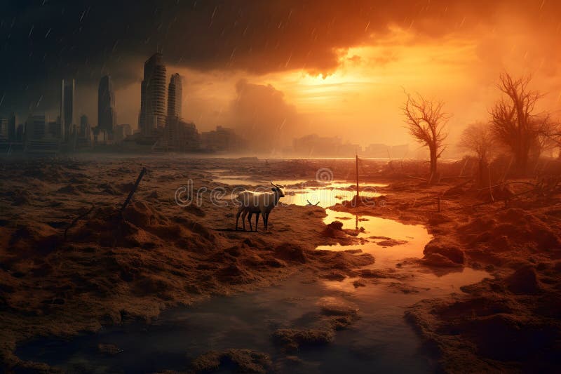 A Desolate, Post-apocalyptic Scene with a Lone Animal Amidst the Ruins ...