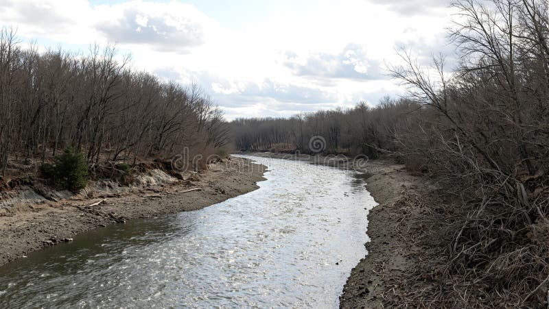 Desolate River Flowing through Barren Eroded Land after Deforestation ...