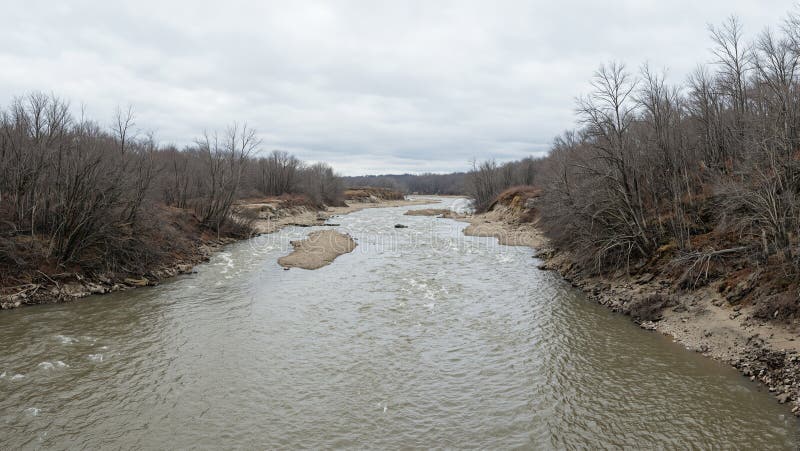 Desolate River Flowing through Barren Eroded Land after Deforestation ...